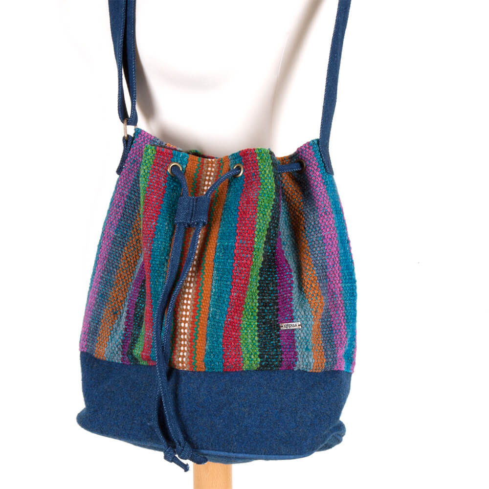 Beuteltasche aus Schafswolle gewebt und Baumwolle, bunt