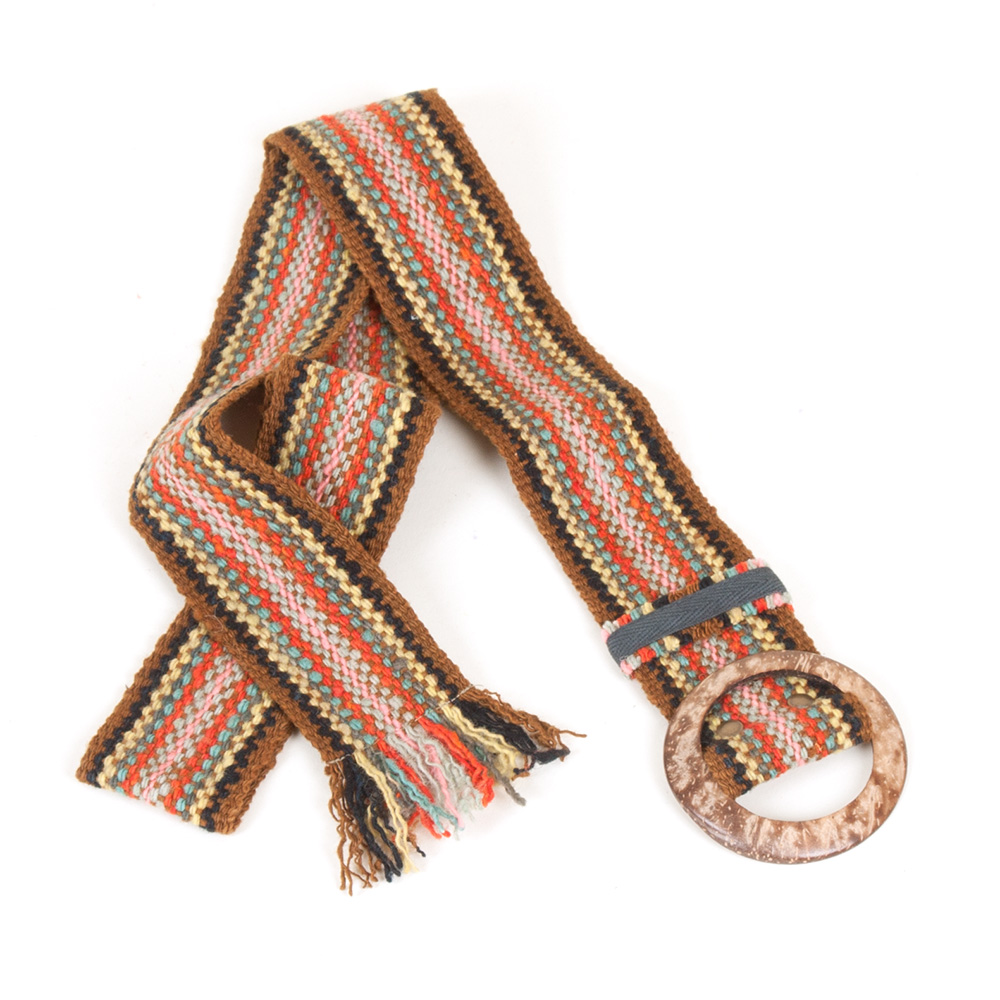Gürtel Ethno Look mit Kokos-Schnalle aus Peru, gelb rot